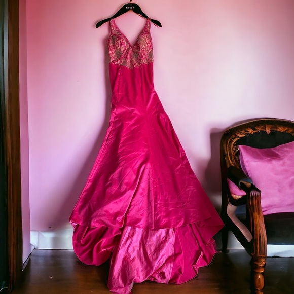 Vienna Prom | Dresses | Nwot Vienna Prom Maxi Hot Pink Rhinestone Dress ...
